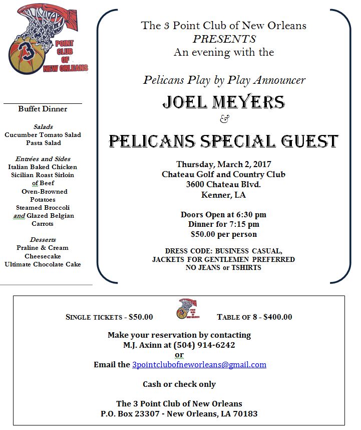 NOLA 3-Point Club to Hold Next Fundraiser Dinner on March 2nd ...